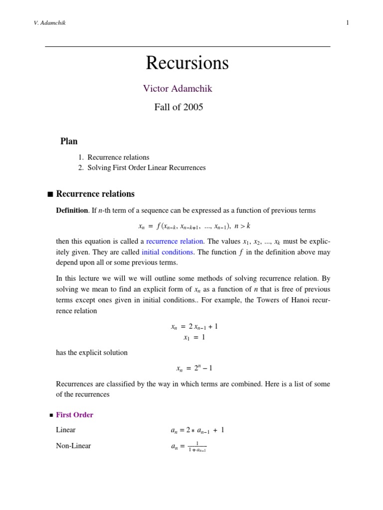 Recursion 3 Print | PDF | Recurrence Relation | Ordinary Differential Equation