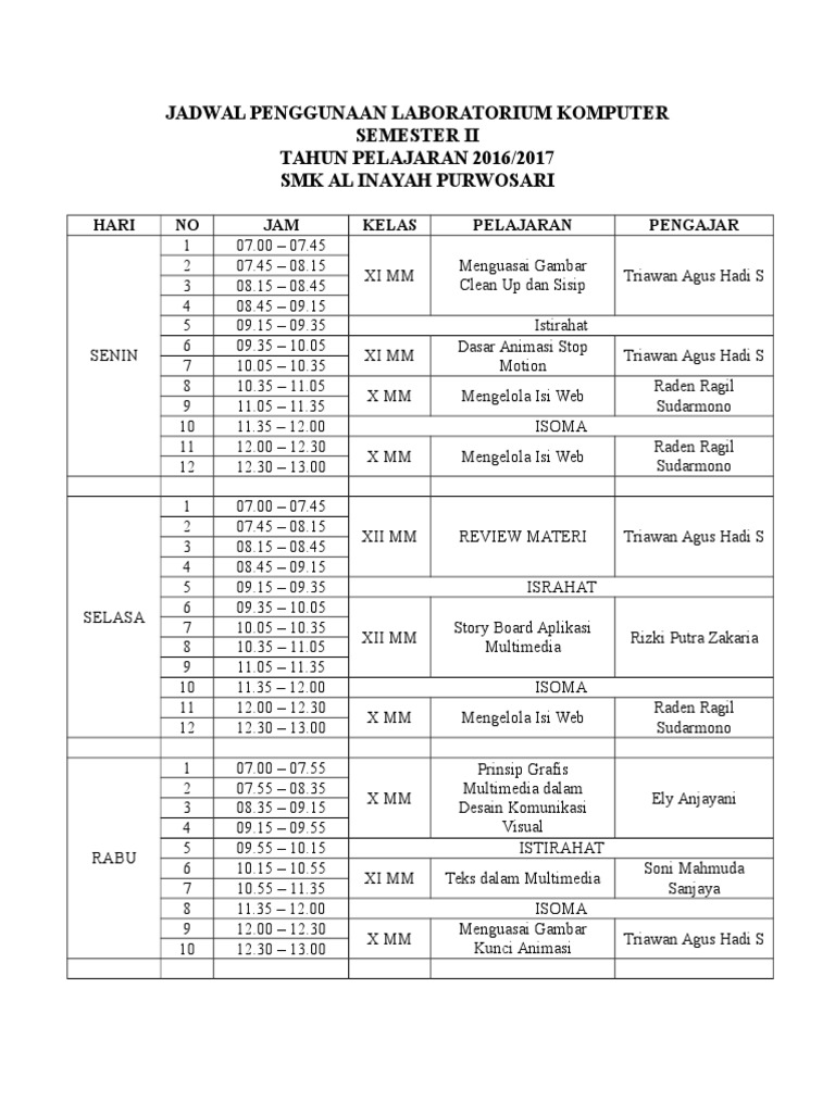 Jadwal Penggunaan Laboratorium Komputer | PDF