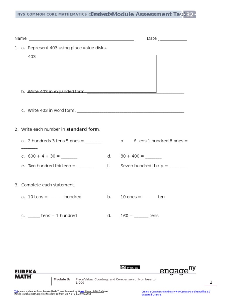 Math g2 m3 End of Module Assessment | PDF | Common Core State Standards ...
