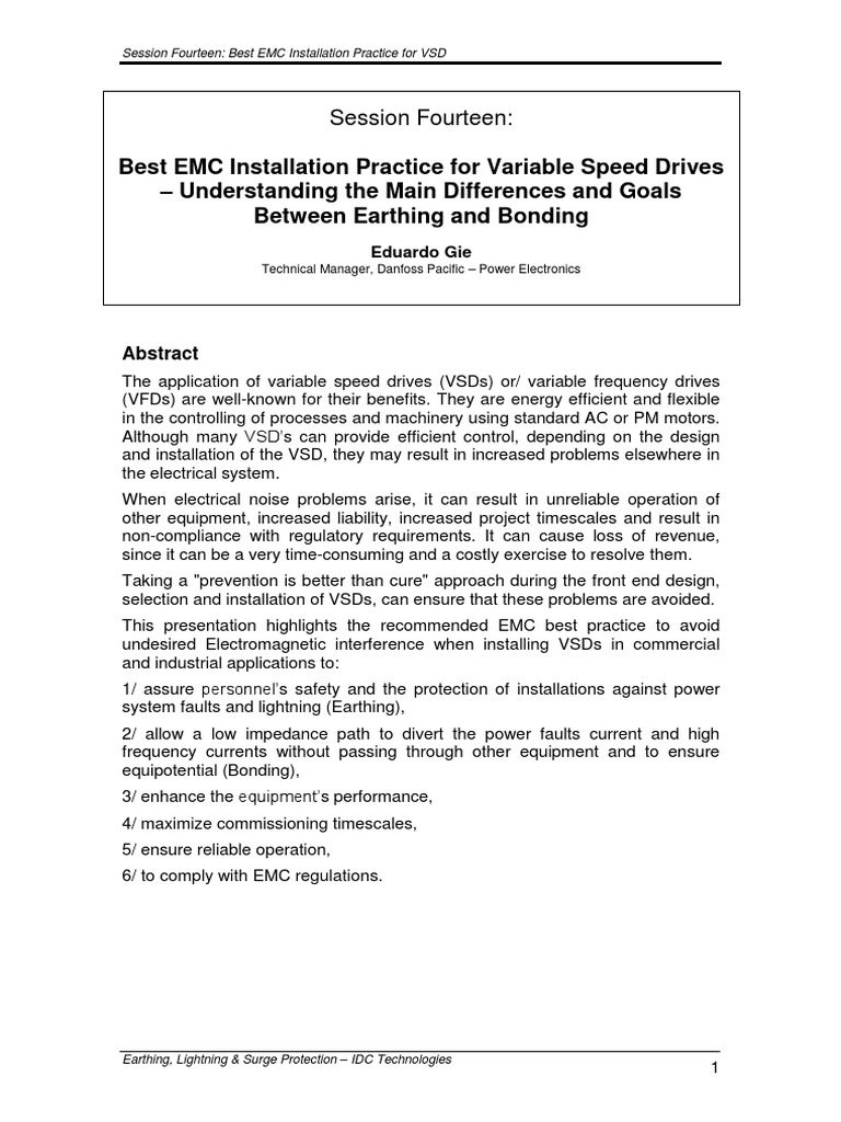 Earthing Bonding Variable Speed Drives | PDF | Electromagnetic Compatibility | Electromagnetic ...
