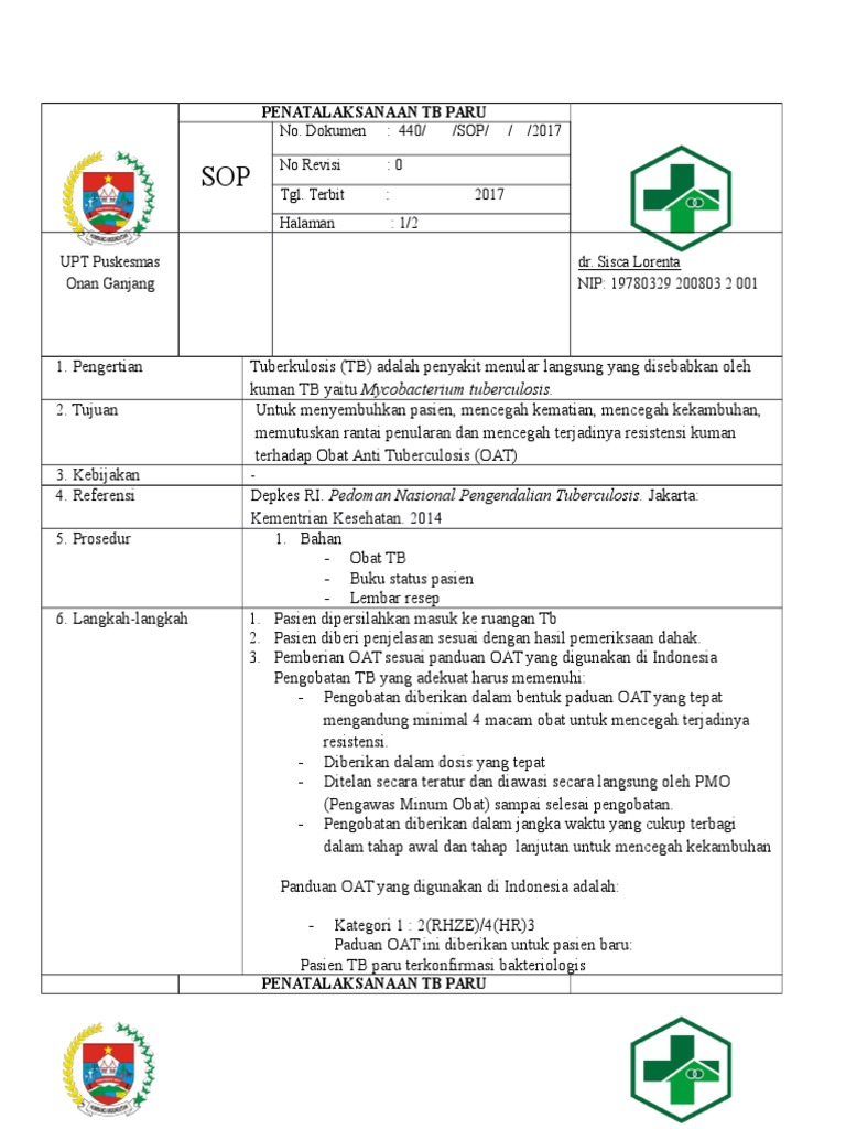 Sop Penatalaksanaan TB Paru | PDF