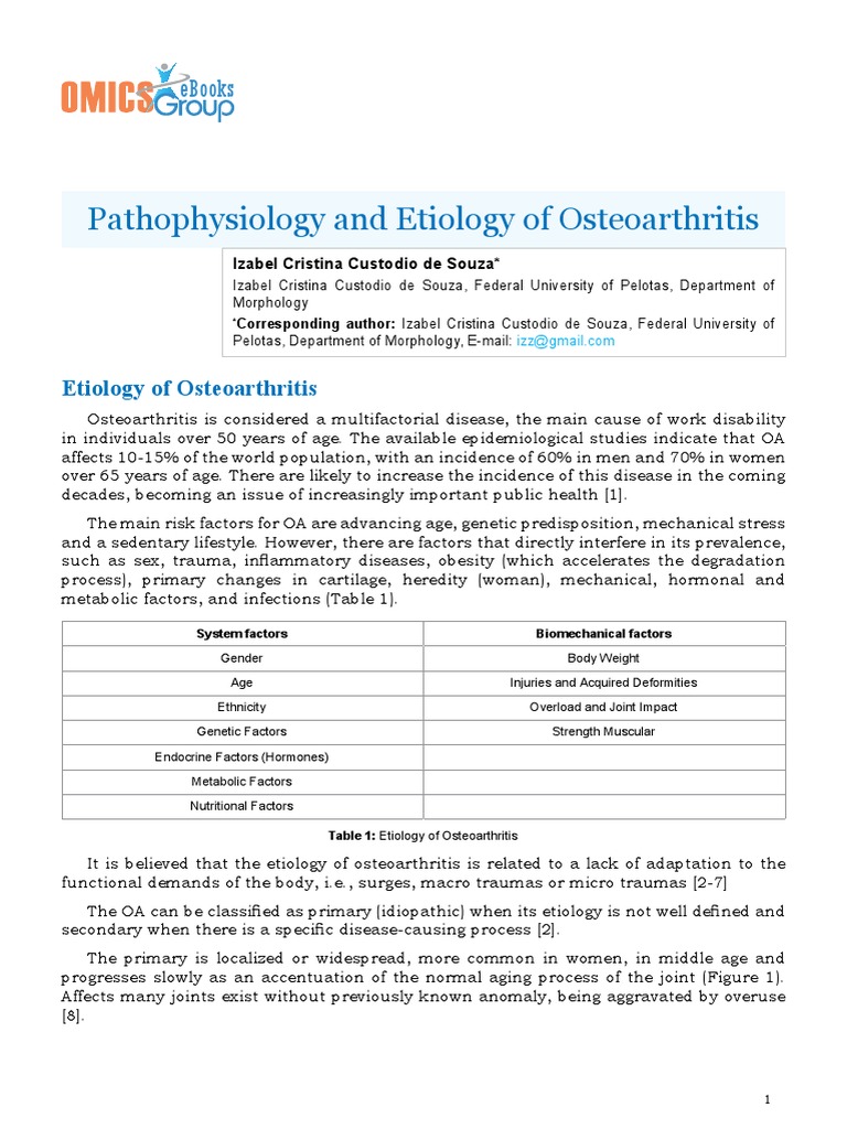 Osteoarthritis: Etiology and Pathophysiology | PDF | Osteoarthritis ...