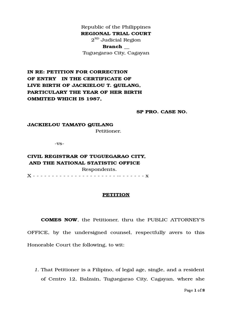 Correction of entry | Birth Certificate | Justice