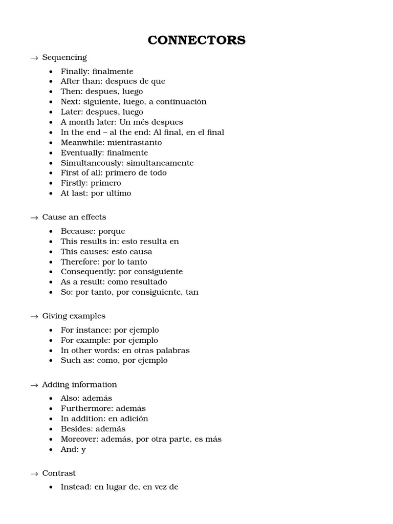 Ejemplos de Conectores en Inglés | PDF | Artes del Lenguaje y Comunicación