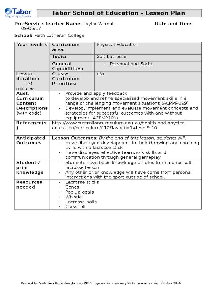 Done Year 9 Pe Lesson Plan Softcrosse 2 | PDF | Physical Education ...