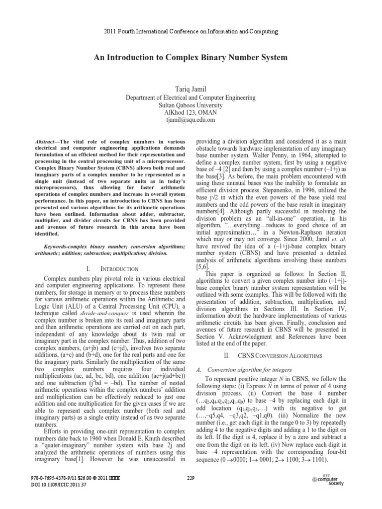 Introduction To Complex Binary Number Systems | PDF | Subtraction ...