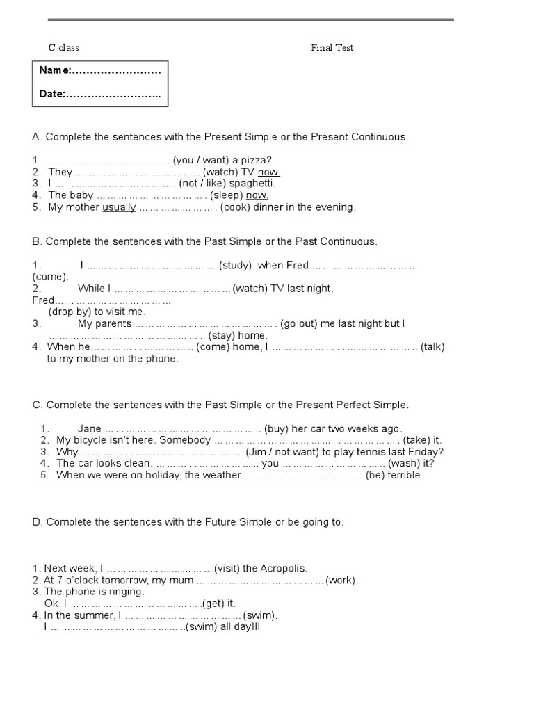 C Class - Final Test | PDF | Grammar | Linguistics