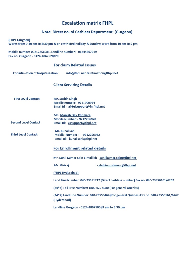 Escalation Matrix PDF | PDF