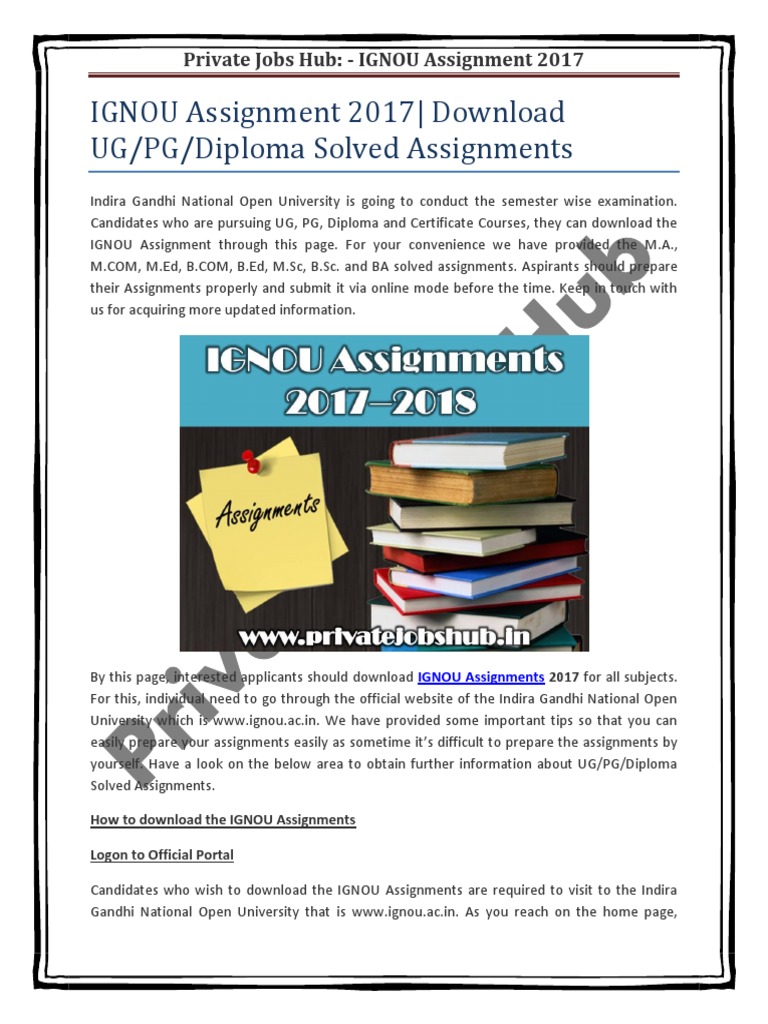 IGNOU Assignment 2017 - Download UG/PG/Diploma Solved Assignments | PDF ...