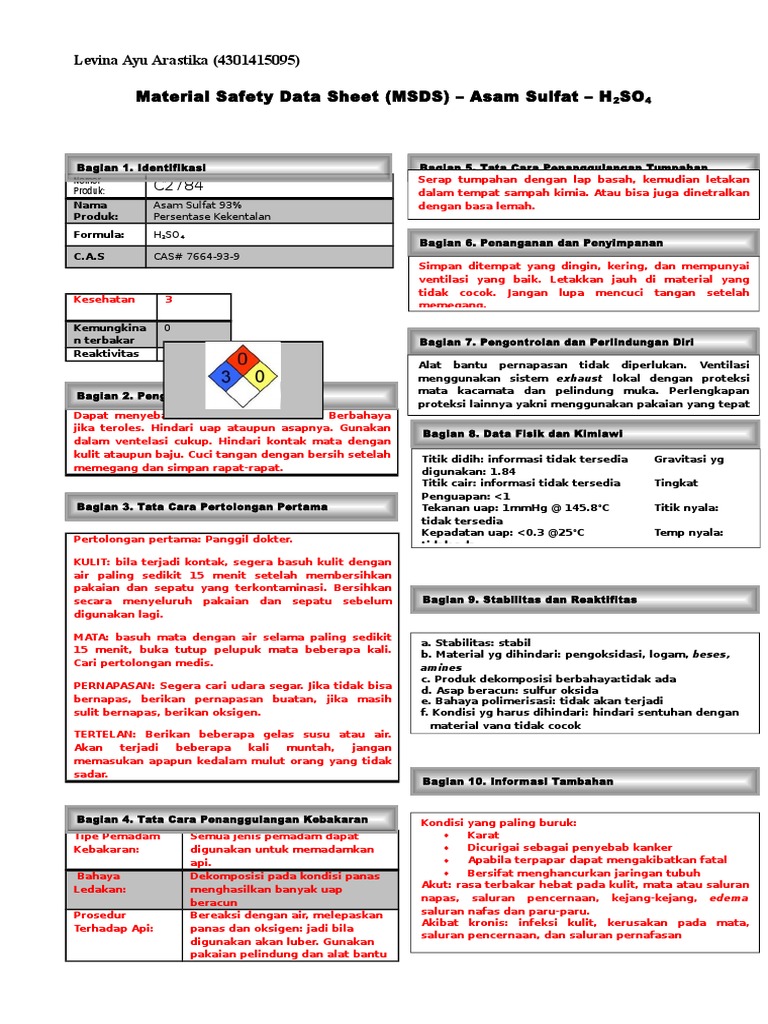 MSDS Asam Sulfat H2SO4 dan Bahayanya | PDF