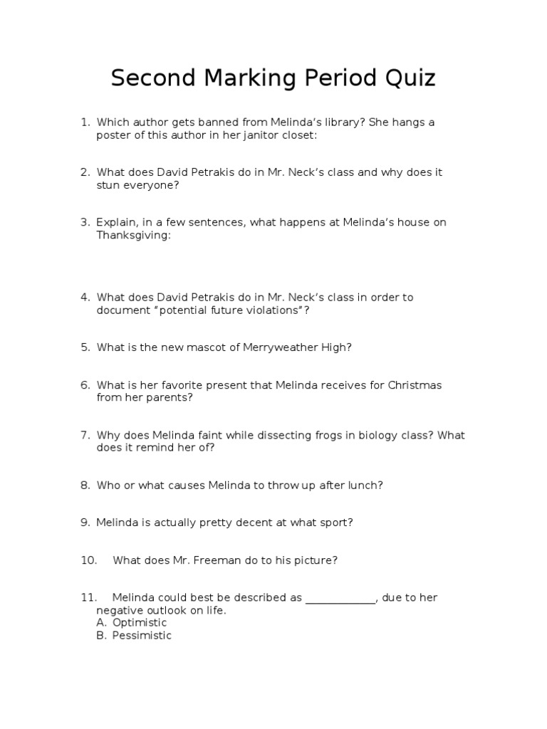 Second Marking Period Quiz | PDF | Language Arts & Discipline | Wellness