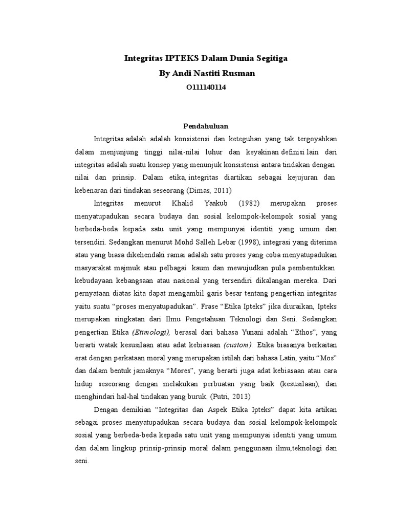 Integritas IPTEKS Dalam Dunia Segitiga | PDF