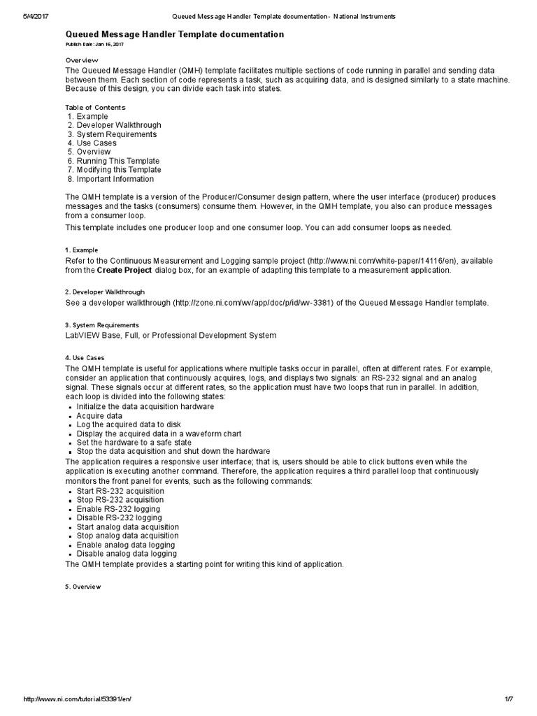 Queued Message Handler Template Documentation - National Instruments | PDF | Control Flow | License