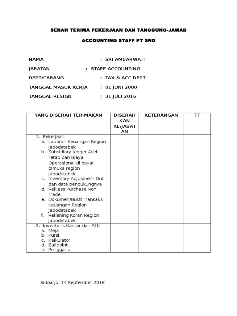 Serah Terima Pekerjaan Dan Tanggung | PDF