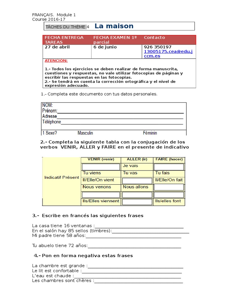 Tareas FR m1 Tema 4 16-17 2c | PDF | Verbo | Tipología Lingüística