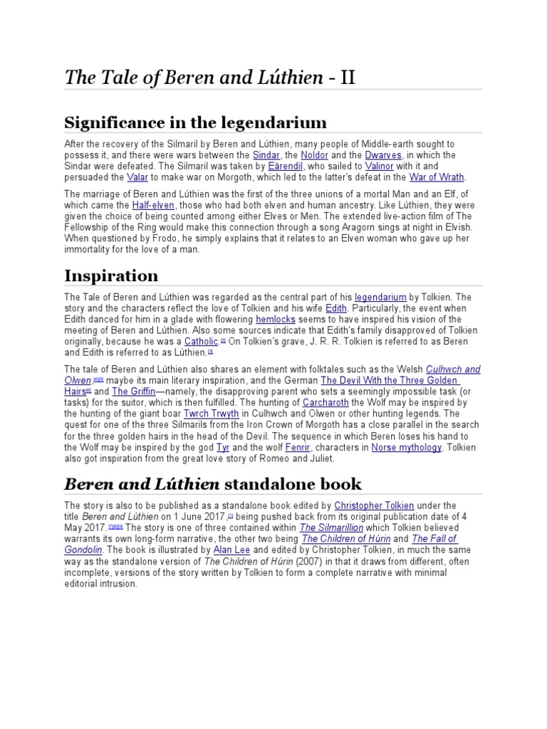 The Tale of Beren and Lúthien - II | PDF | Elf (Middle Earth) | Middle ...