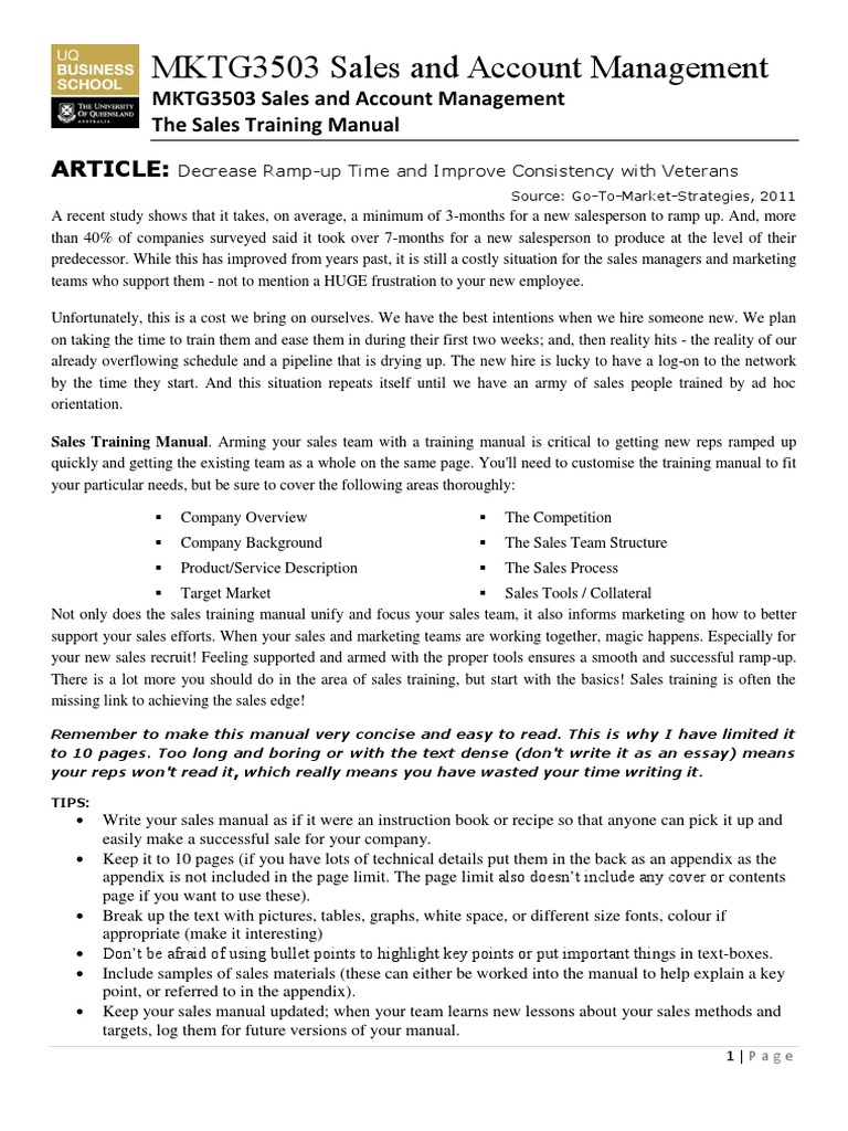 MKTG3503 Sales Training Manual Guidelines 2017 | Download Free PDF ...