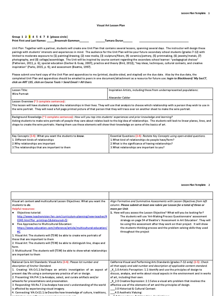 Visual Art Lesson Plan | PDF | Lesson Plan | Learning