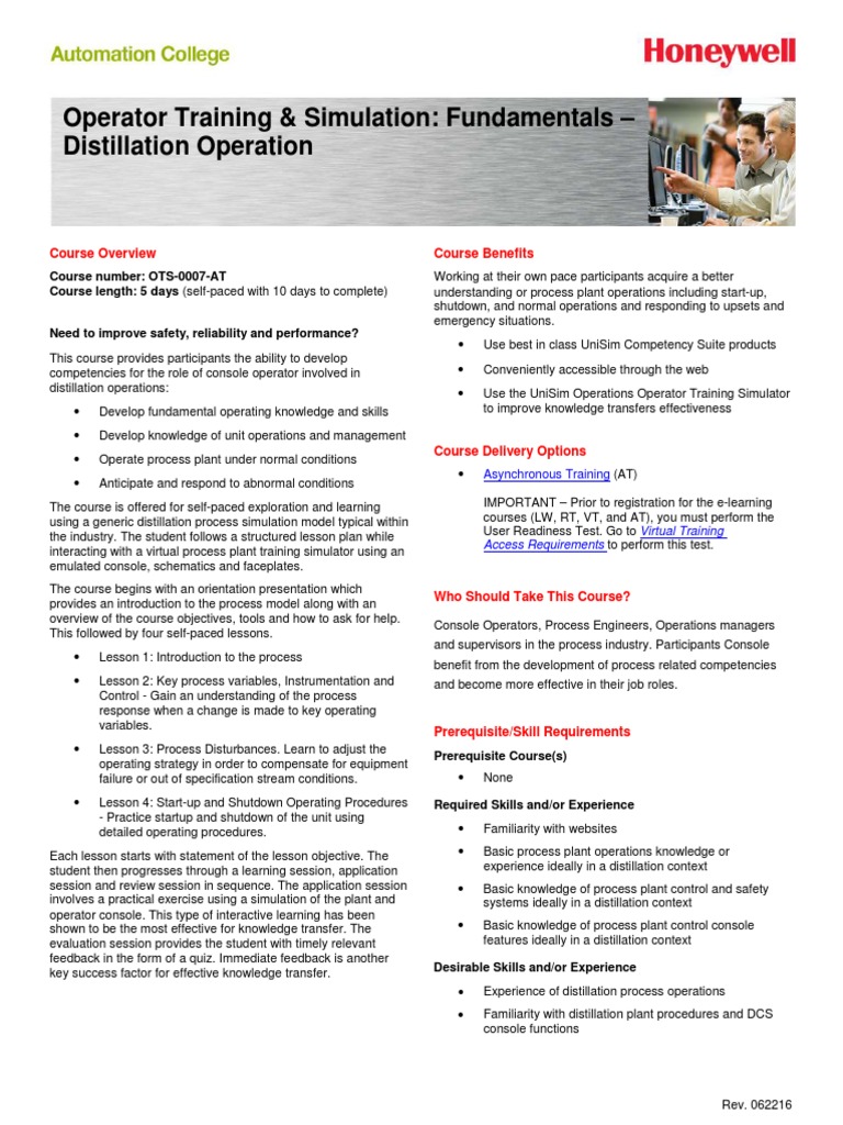 Operator Training and Simulation Fundamentals Distillation Operation ...
