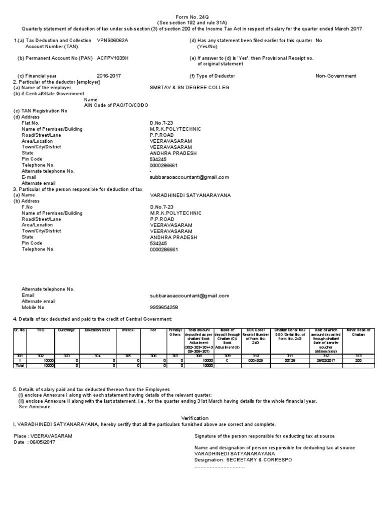 Form 24Q4 | PDF | Income Tax In India | Tax Deduction