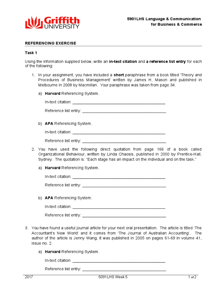 5901LHS Week 5 Referencing Exercise | PDF | Citation | Apa Style