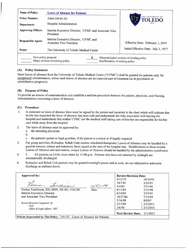 Leave of Absence For Patients | PDF | Leave Of Absence | Patient