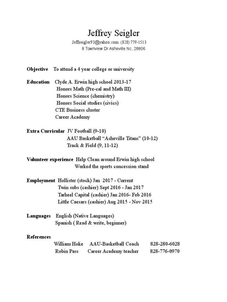 Asheville Student Resume Overview | PDF