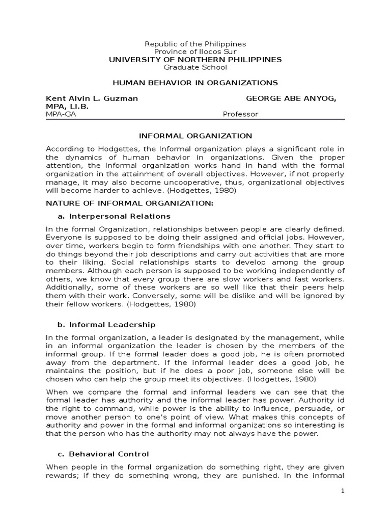 Informal Organization | PDF | Norm (Social) | Leadership
