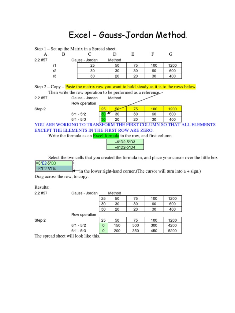 Excel Gauss-Jordan Method Guide | PDF