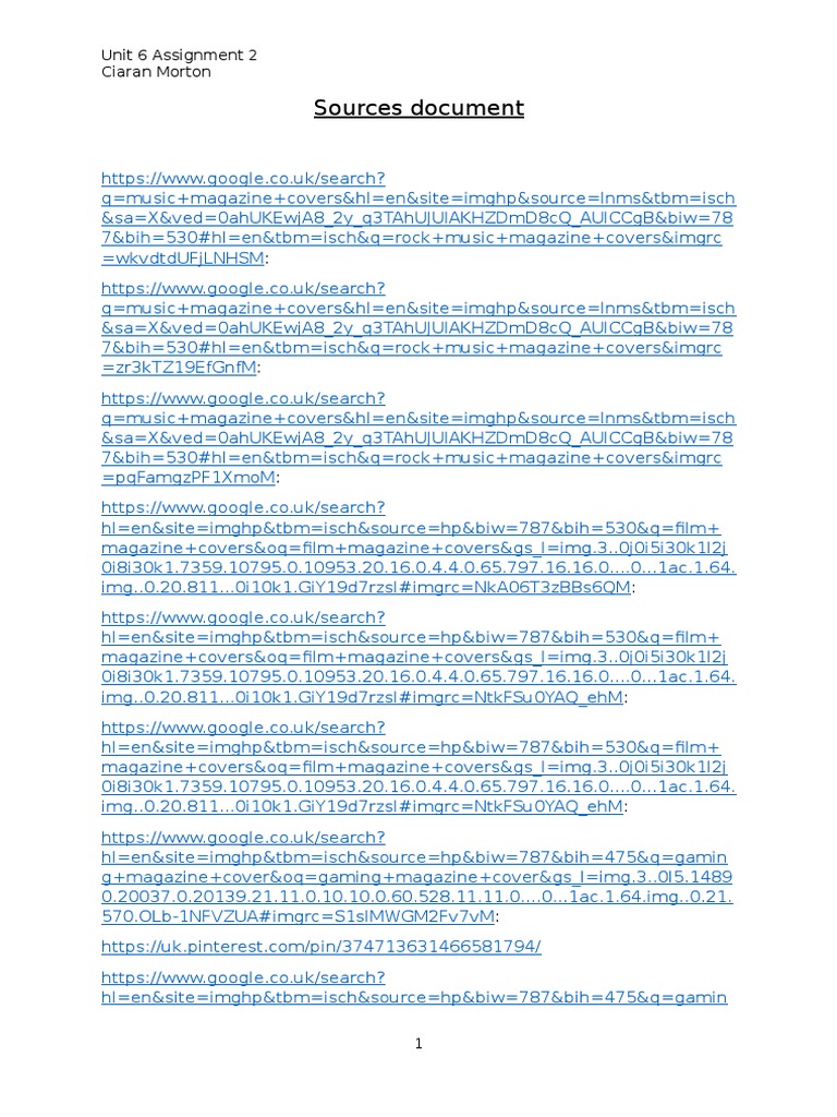 Sources Document: Unit 6 Assignment 2 Ciaran Morton | PDF