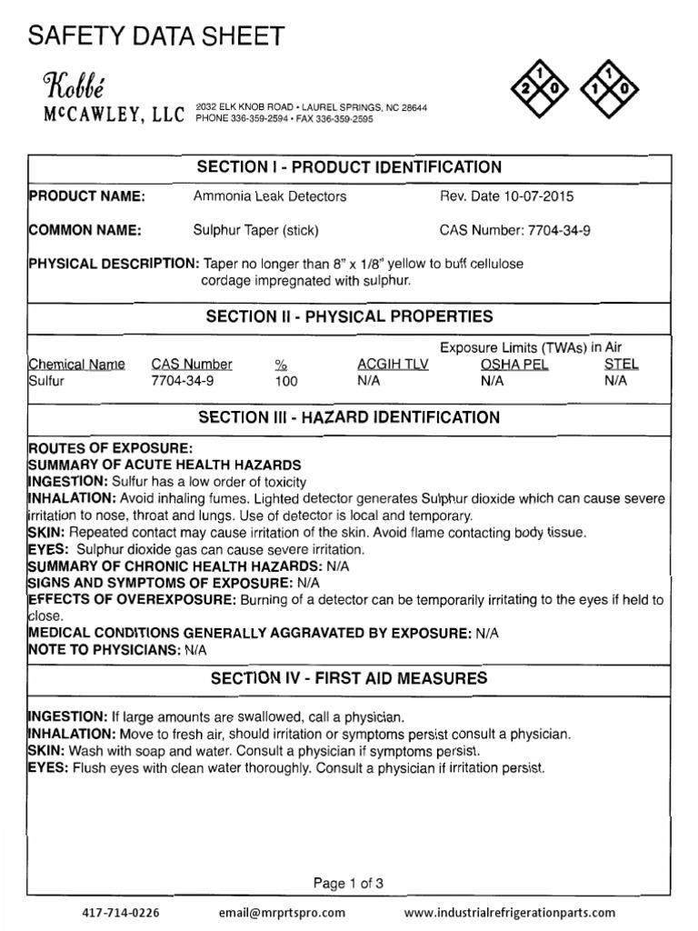 Sulfur Sticks SDS 05-2016 IRPLLC Rev3 | Explosive Material | Fires