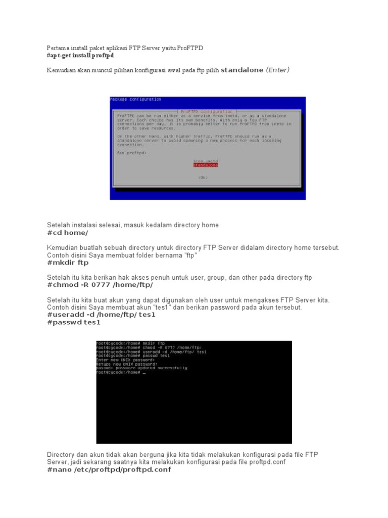 Pertama Install Paket Aplikasi FTP Server Yaitu ProFTPD | PDF | Komputer