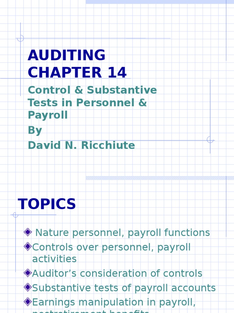 Auditing: Control & Substantive Tests in Personnel & Payroll by David N ...