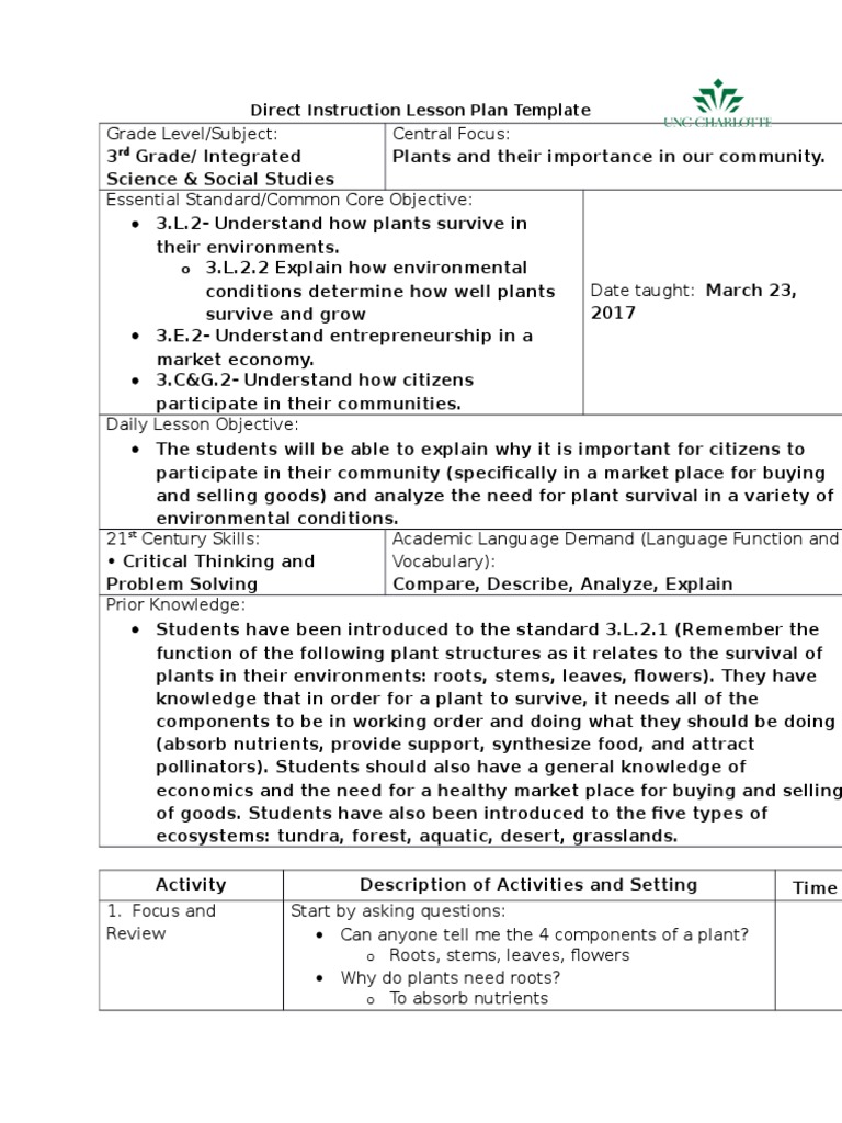 Direct Instruction Lesson Plan Template | PDF | Plants | Root