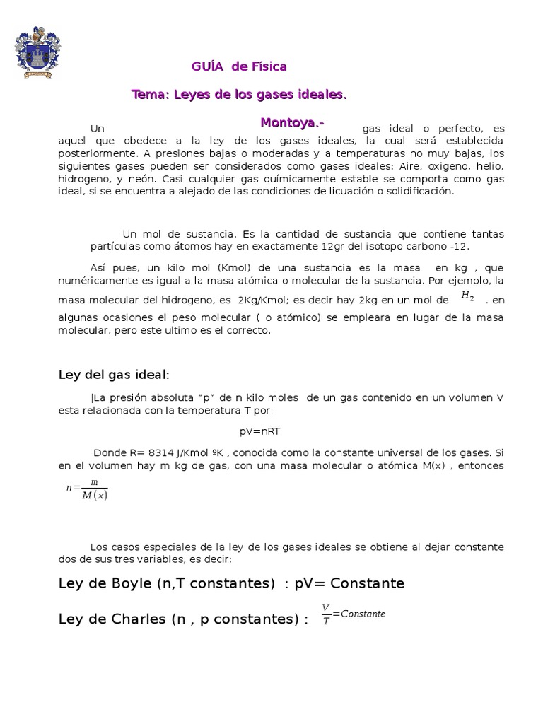 Leyes de Gases Ideales y Aplicaciones | PDF | Gases | Mole (Unidad)
