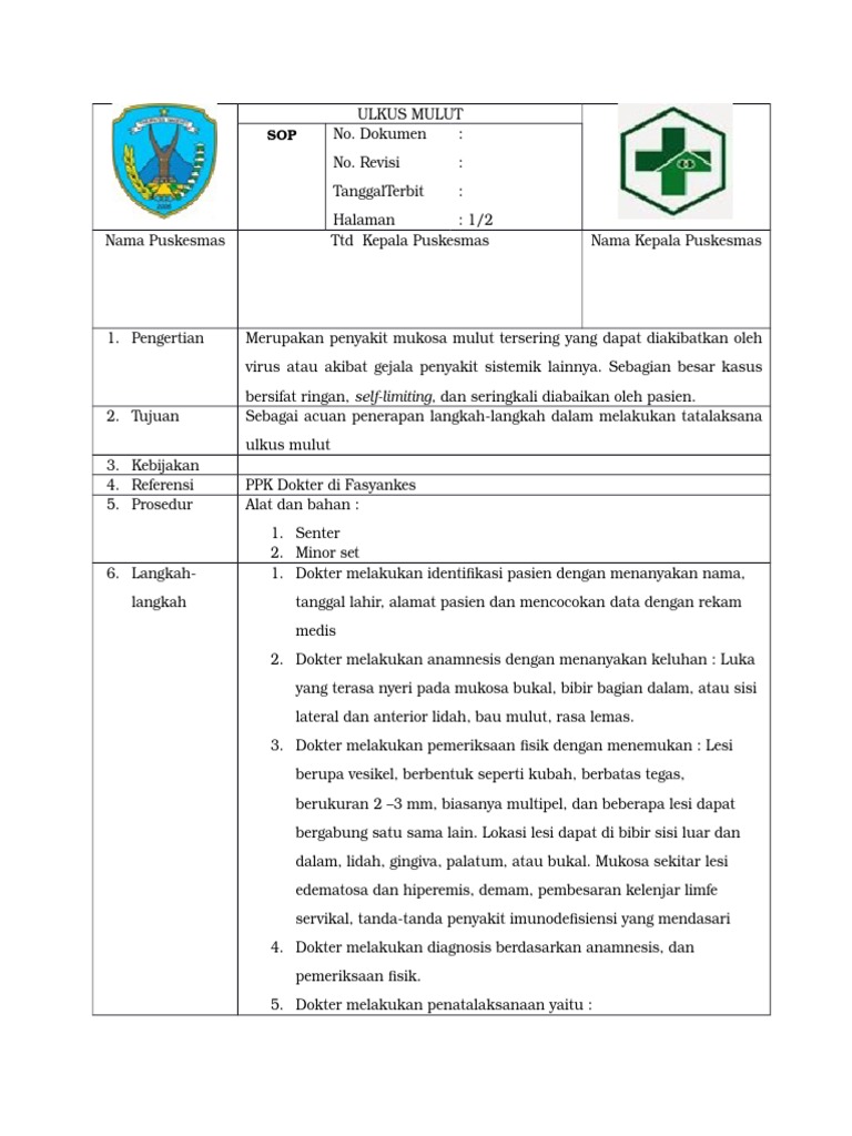 Penatalaksanaan Ulkus Mulut di Puskesmas | PDF | Pengembangan Diri ...