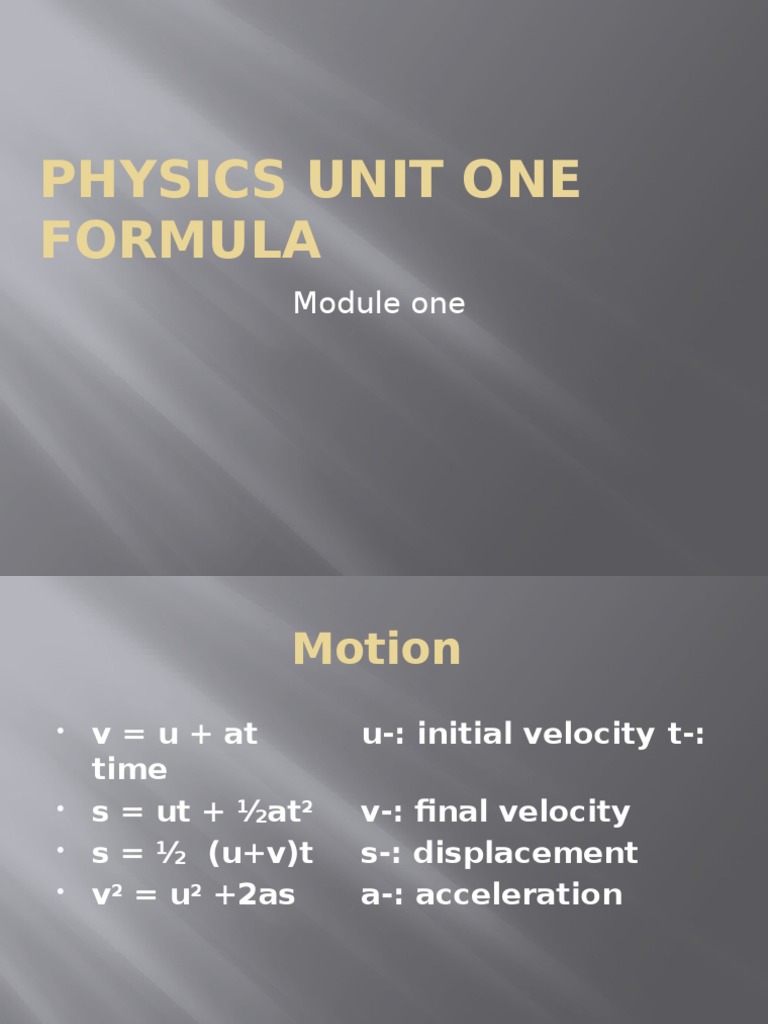 Physics Unit One Formulas Overview | PDF | Gases | Heat