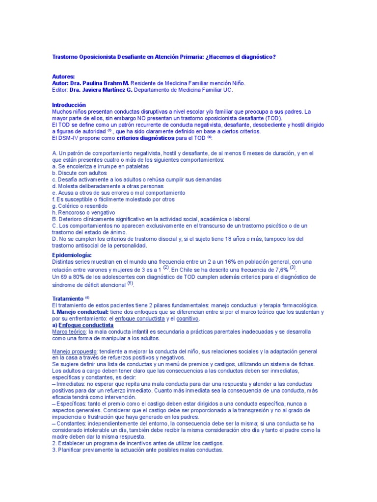 Trastorno Oposicionista Desafiante en Atención Primaria | PDF | Desorden hiperactivo y deficit ...