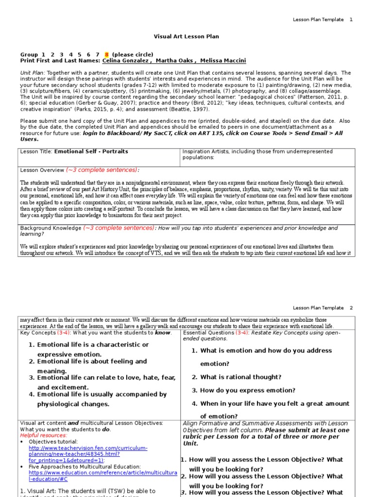 Visual Art Lesson Plan | PDF | Lesson Plan | Emotions