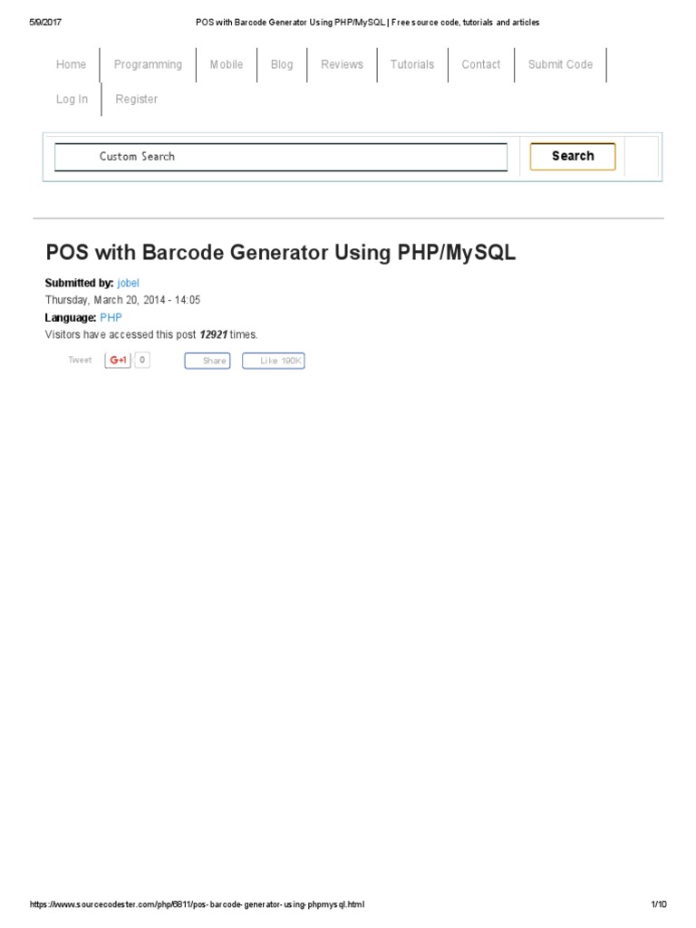 Pos With Barcode Generator Using Php Mysql Free Source Code