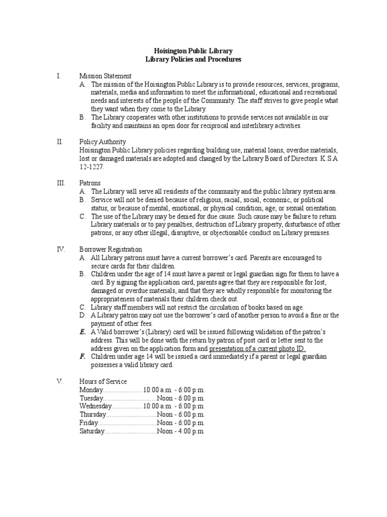 Library Policies and Procedures 5-2017 Edit | PDF | Public Library ...