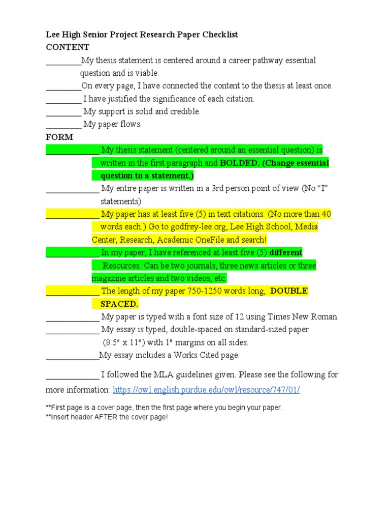 Capstonepaperchecklist | PDF | Self-Improvement