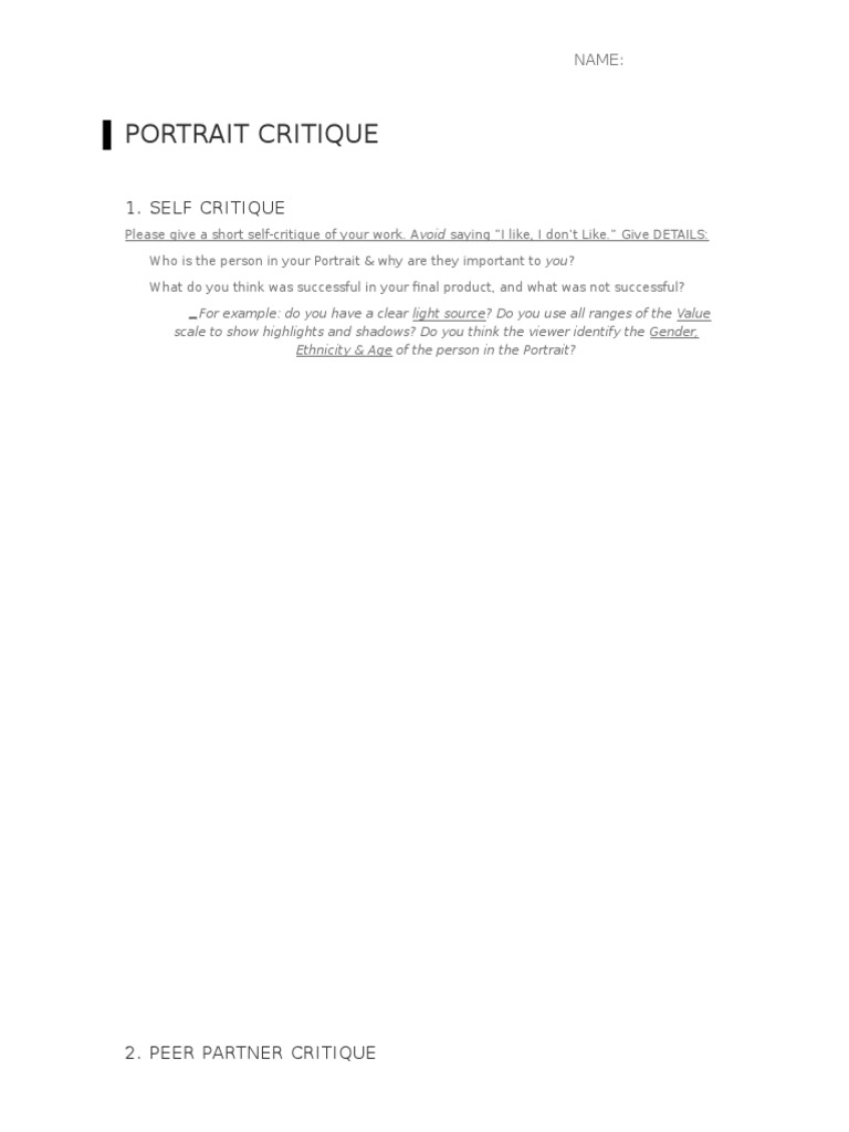 Student Critique-Portraits | PDF