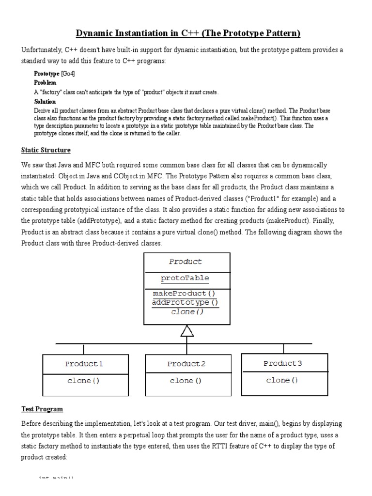 Dynamic Instantiation in C++ (The Prototype Pattern) | PDF | Class ...