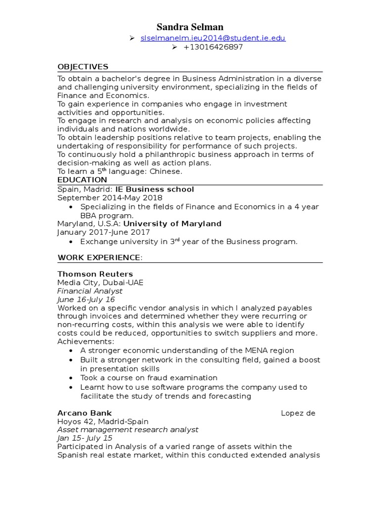 Sandra Final CV 2017 | PDF | Financial Analyst | Economics