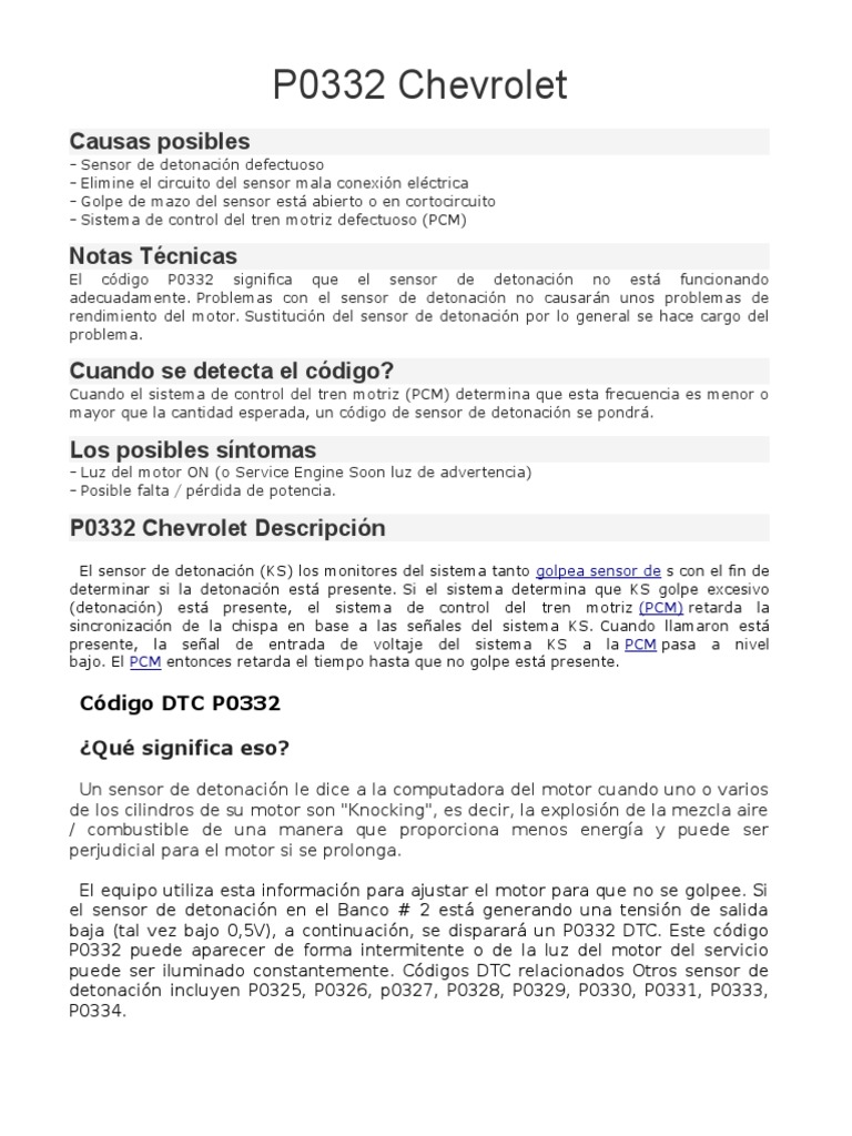 P0332 Chevrolet | PDF | Motor V8 | Sensor