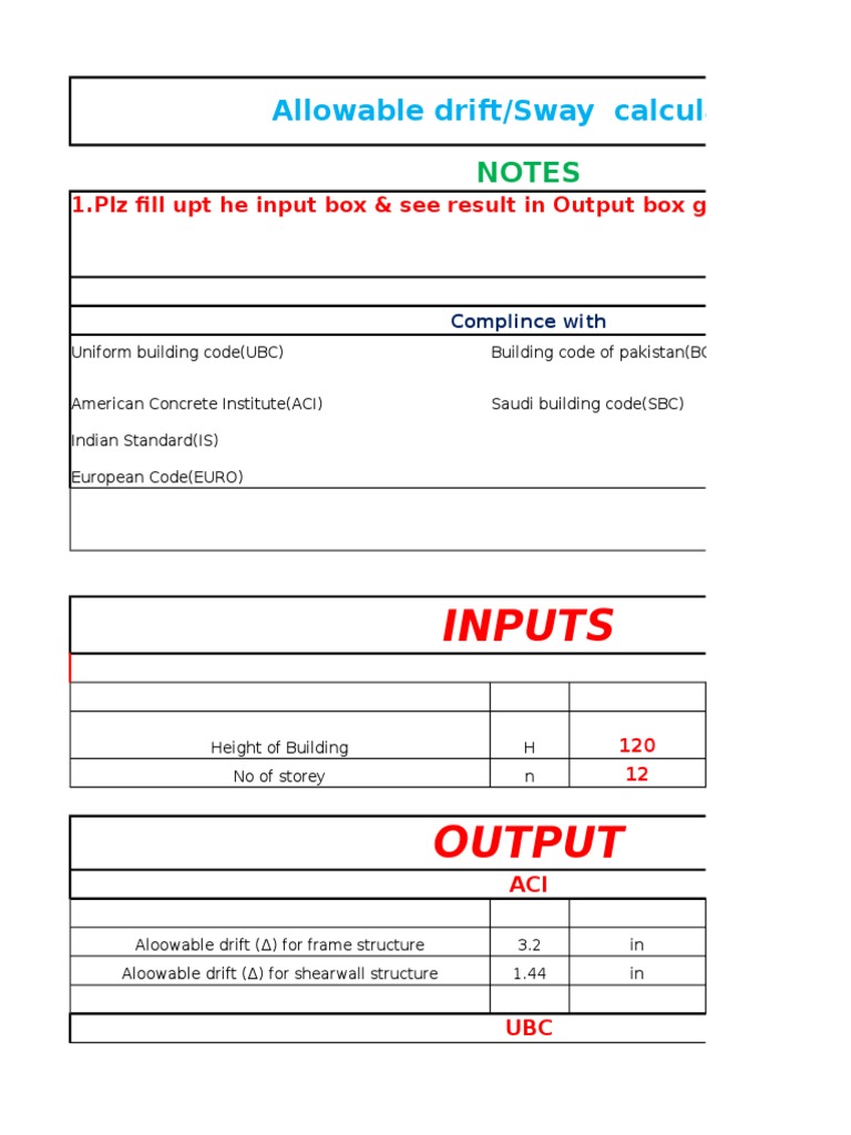 Allowable Drift or Side Sway Calculation According To Diff Code | PDF ...