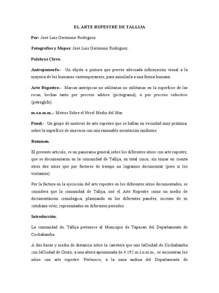 Articulo El Arte Rupestre de Tallija | PDF | Arte roquero | Bolivia