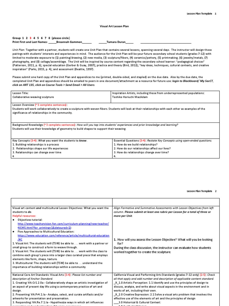 Visual Art Lesson Plan | PDF | Lesson Plan | Cognitive Science