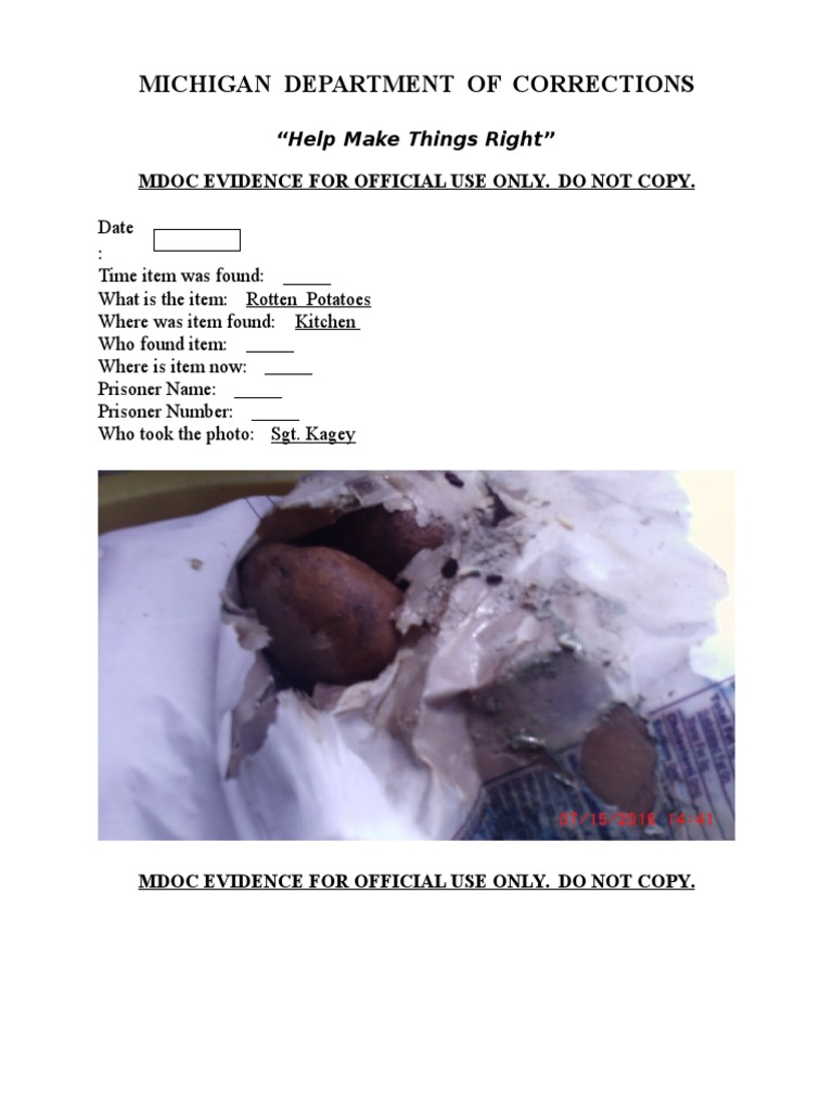 Michigan Department of Corrections: Mdoc Evidence For Official Use Only ...
